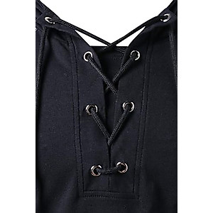 Iivos Men's Knight Drawstring Lace Up Pullover Hoodie Steampunk Long Sleeve Hooded Sweatshirt Black