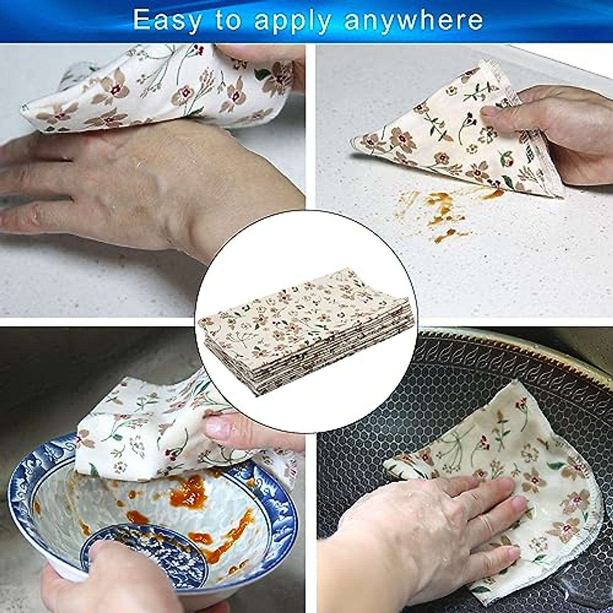 Pinowu Reusable Paper Towels Cotton Cloths (12pcs), Absorbent Kitchen Dishcloths (10x10 inch) Washable Paperless Towels Zero Waste Alternative Napkins for Kitchen Household Cleaning