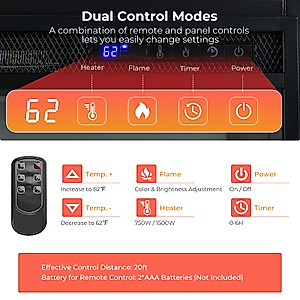 GOFLAME 26-Inch Electric Fireplace Insert, Wall Recessed Fireplace Heater with Thermostat, 3 Flame Colors, 6 Flame Brightness, 6H Timer, Remote Control, Overheat Protection, 750W/1500W