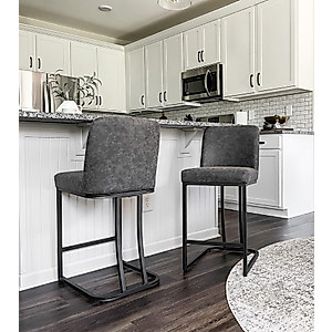 MAISON ARTS Counter Height 24 Inch Bar Stools with Back Set of 4 for Kitchen Counter Modern Upholstered Faux Leather Barstools Farmhouse Bar Chairs Island Stools Support 330LBS, Easy to Assemble, Grey