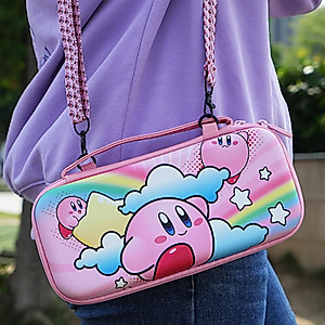 TIKOdirect Carrying Case for Nintendo Switch, Cute Portable Travel Bag in Newest Updated Design of Pink Interior with Soft Protective Case, Screen Protectors and Thumb Grip caps, Kirby