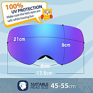 LOEO Kids Ski Goggle, Frameless Snow Ski Goggles for Kids Youth Teens Boys and Girls, Helmet Compatible