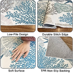 Coastal Area Rug 2x3 Throw Rugs Beach Ocean Area Carpet Small Rug Washable Entryway Doormat Indoor Entrance Door Mats Non-Slip Floor Carpets for Kitchen Bathroom Laundry Bedroom Living Room,Blue