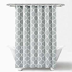 Lush Decor Washable and Durable, 72" x 72" Bathroom Shower Curtain with Bold Trellis Print on Soft Gray Fabric, Light