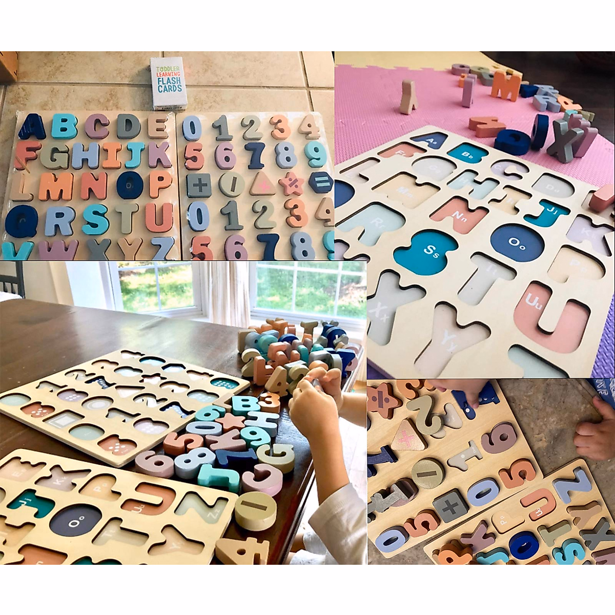 GEMEM Wooden Puzzles for Toddlers, Large Blocks Alphabet ABC 123 Letter and Number Wood Montessori Learning Board Educational Toys for Boys Girls Set of 2