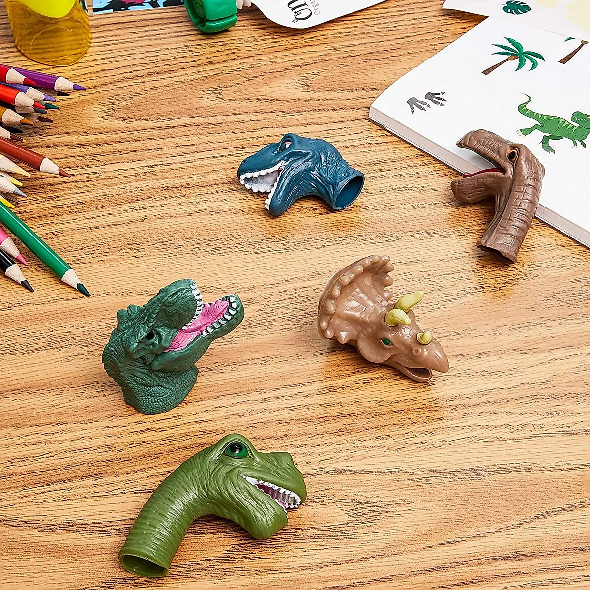 10 Pack Dinosaur Finger Puppets for Kids and Family, Dino Toys for Toddlers Party Favors (5 Designs)