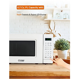 COMMERCIAL CHEF 0.7 Cu Ft Microwave with 10 Power Levels, 700W Microwave with Digital Display, Countertop Microwave with Child Safety Door Lock, Programmable with Push Button, White