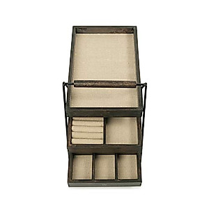 Umbra Terrace Tier Jewelry Three Sliding Linen Lined Wood Trays with Metal Frame and Handle, Easy Storage and Access, Walnut, 3 Each