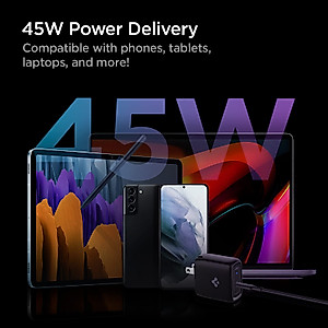 USB C Charger, Spigen [GaN Fast] 45W PD 25W PPS Super Fast Charge Type C for Galaxy S25 Ultra S25 Plus S25 S24 Z Fold Flip 6 5 4 Pixel Fold 8 8a Pro 7 Tab S9 iPad (Cable Included/Foldable Plug)
