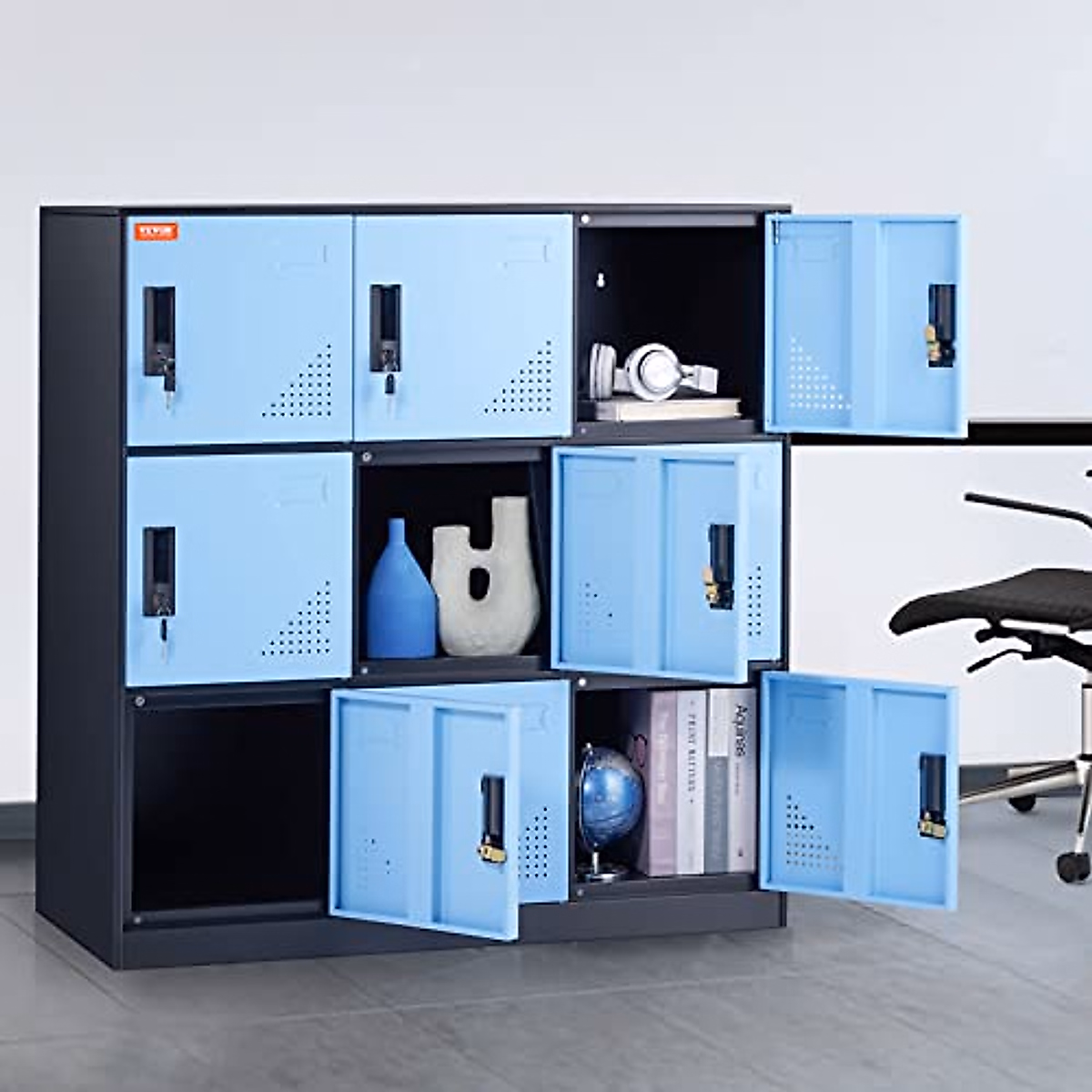 VEVOR 9 Doors Storage Cabinet, Black-Blue