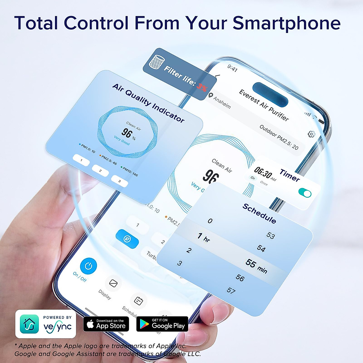 LEVOIT Air Purifiers for Home Large Room with Washable Filter, 3-Channel Air Quality Monitor, Smart WiFi and Filter for Pet, Allergy, Smoke, Dust, Alexa Control, 2790 Ft², EverestAir/EverestAir-P