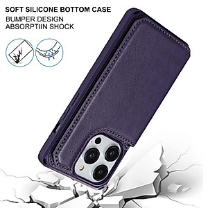 Cavor for iPhone 14 Pro Max Case Wallet with Card Holder,for iPhone 14 Pro Max Wallet Phone Case for Women Men,Leather Credit Card Holders Shockproof Stand Case-Dark Purple