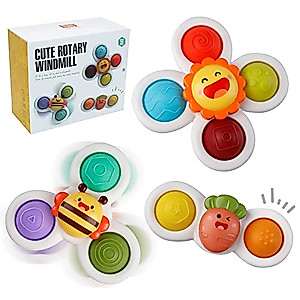 Outgeek Suction Cup Spinner Toys: 3PCS Kids Spinning Top Toys Baby Dimple Toy Sensory Toys Fidget Spinners Suction Cup Babies Bath Toys Gift Toys for Toddlers (Second Edition) (White)