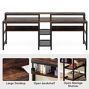 Tribesigns Two Person Desk with Storage Shelf, Double Computer Desk with Hutch, 78.7 Long Office Desk Double Workstation Study Writing Table for Home Office, Rustic Brown