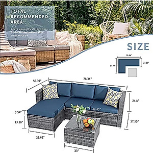 JAMFLY Outdoor Patio Furniture Sets, All-Weather Rattan Outdoor Sectional Sofa with Tea Table and Cushions Upgrade Wicker Patio sectional Sets 3-Piece (Aegean Blue)