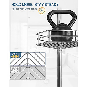 SEIRIONE Corner Shower Caddy Tension Pole, Adjustable Shower Organizer Corner with 4 Shelves, No Drilling Shower Shelf for Inside Shower, Shower Rack for Shower Storage,39.2 to 113 Inch Height, Silver