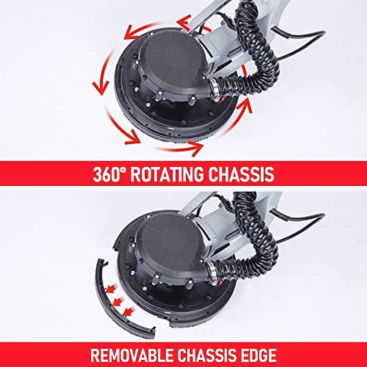 Drywall Sander, 800W Electric Motor Sander with Automatic Dust Removal System, Variable Speed 800-1800RPM With LED Light, Extendable & Foldable Handle, 12 Pcs Sanding Discs and Carrying Bag