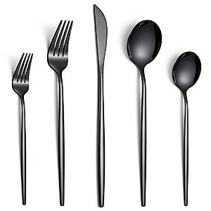 Black Silverware Set 30 Pieces, Black Flatware Utensil Cutlery Set for 6, Stainless Steel Black Forks Spoons and Knives Set Service for 6, Mirror Polished