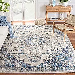 SAFAVIEH Madison Collection 8' x 10' Ivory/Grey MAD473C Boho Chic Medallion Distressed Non-Shedding Living Room Bedroom Dining Home Office Area Rug