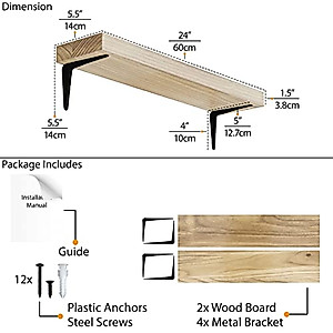 Wallniture Arras 24" Floating Shelves for Wall, Living Room Wall Bookshelf, Kitchen Shelves for Storage, Bathroom Wall Shelves, Office & Bedroom Storage Shelf Set of 2, Burnt, Wood