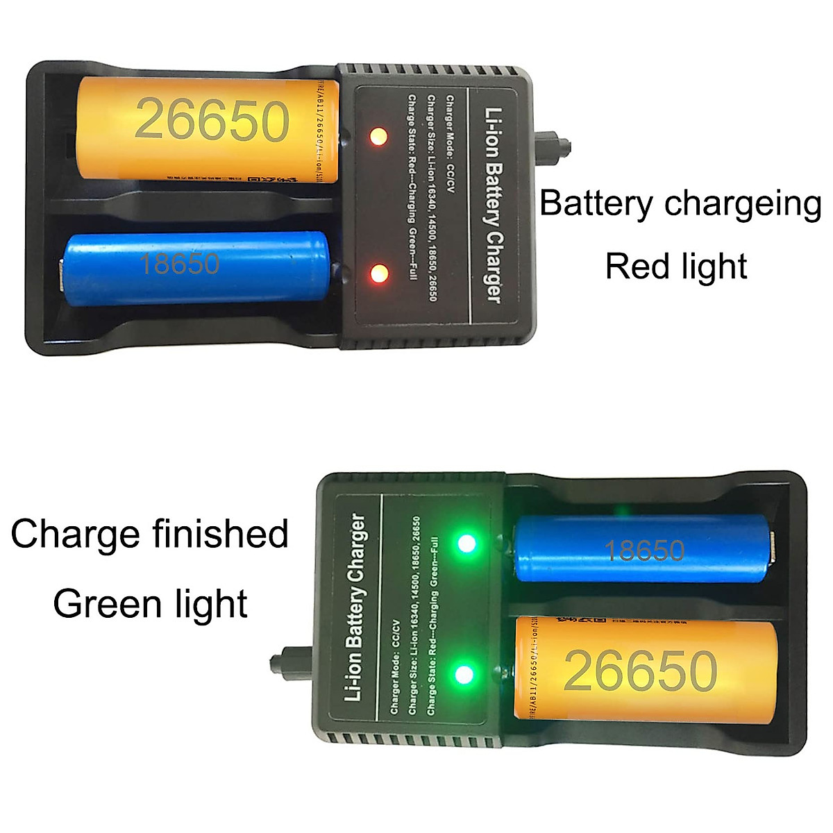 26650 Battery Charger 2-Bay Fast Charging for 18650 26650 14500 3.7 4.2V Rechargeable Lithium Batteries - Not Battery