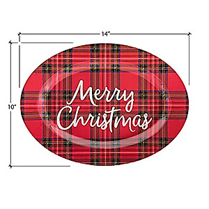 C.R. Gibson QSTM-24059 Red Plaid Reusable Melamine Plate Christmas Platter for Cookies, Dinners, and Parties, 14" x 10"