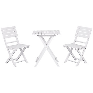 Outsunny 3 Piece Bistro Set, Wood Folding Outdoor Furniture with Table & Chairs for Backyard & Balcony, Square, White