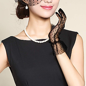 Lace Gloves Polka Dot Elegant Short Classic Costume Glove Courtesy Summer Gloves for Halloween Women Ladies Girls Parties Wedding Bride Etiquette Black