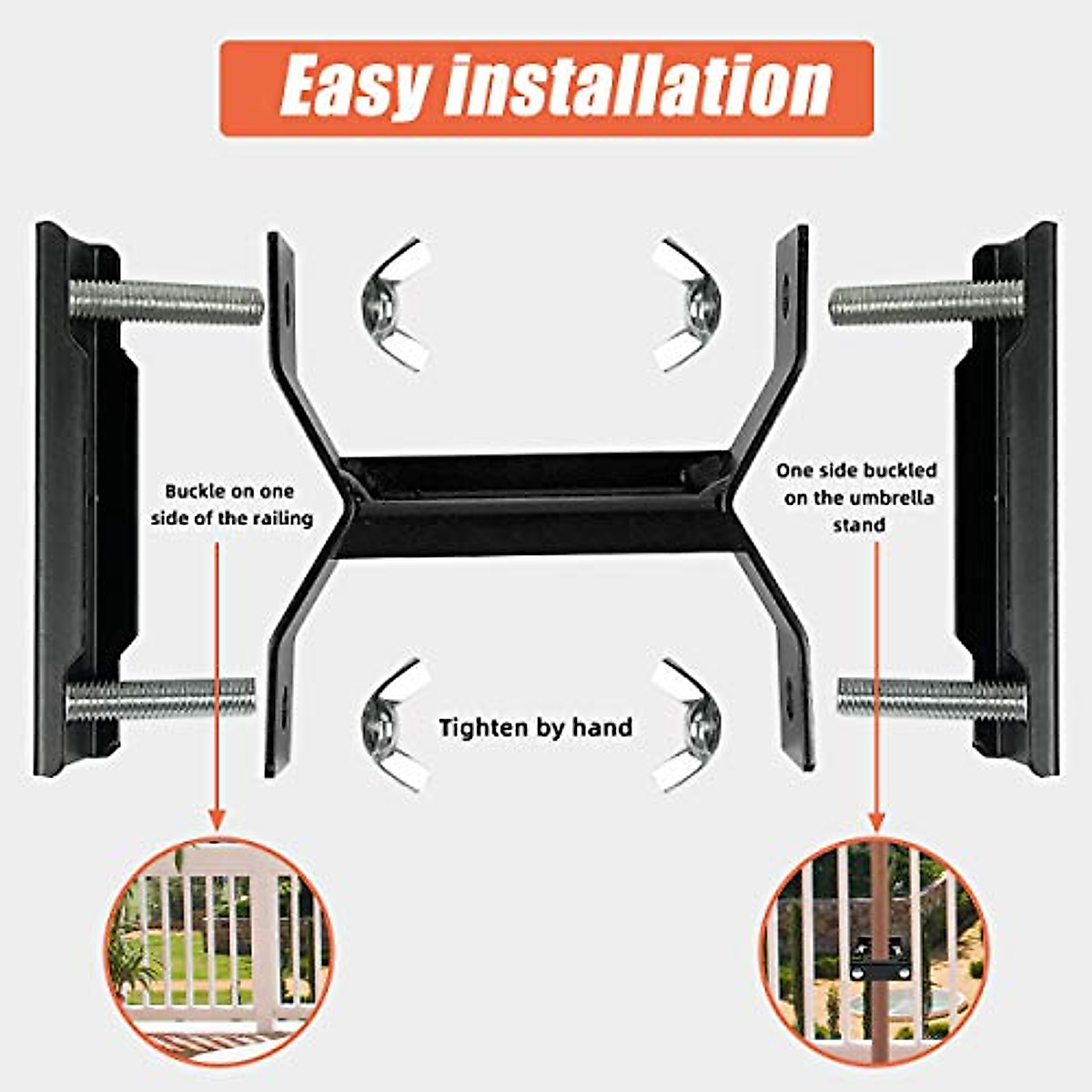 Homydom Deck Umbrella Clamp Outdoor Universal Patio Umbrella/Torch Mount Holder Attaches to Railing Maximizing Patio Space, 3 Pack Black