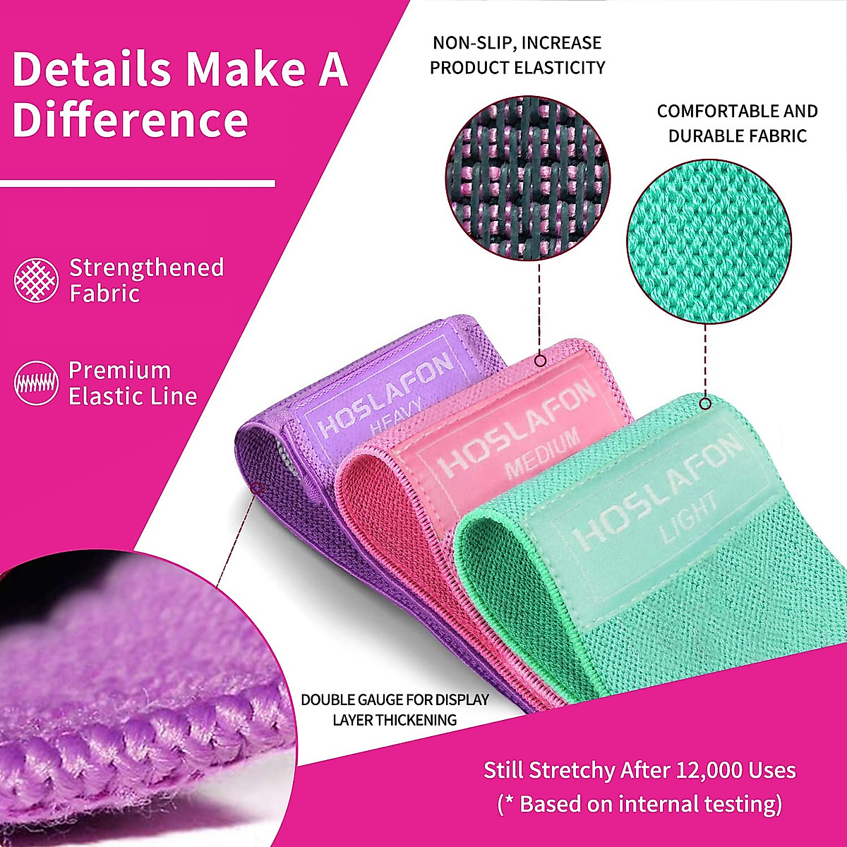 HOSLAFON Resistance Bands Set Exercise Workout Fitness Booty Bands for Working Out Resistance Loops Bands for Women Elastic Bands for Exercise Pull up Assistance Bands Stretch Bands Stretching Strap