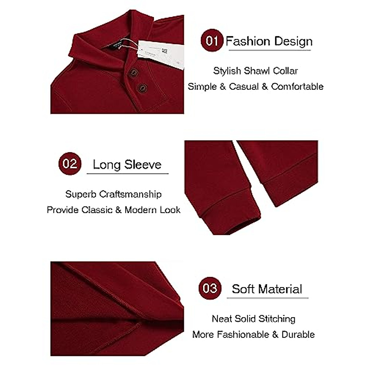 COOFANDY Men's Casual Shawl Collar Sweater Long Sleeve Pullover Wine Red L Wine Red Large