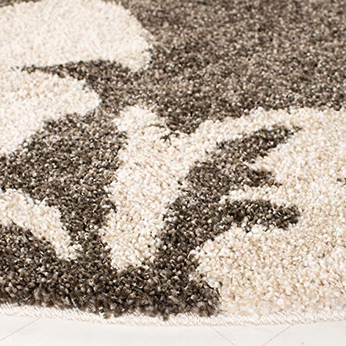 SAFAVIEH Florida Shag Collection 6'7" Round Smoke / Beige SG458 Floral Non-Shedding Living Room Bedroom Dining Room Entryway Plush 1.2-inch Thick Area Rug