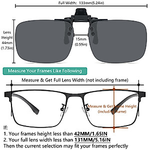 IOHLNG Polarized Clip on Flip Up Sunglasses Over Prescription and Reading Glasses for Women and Men Grey 60 * 44mm