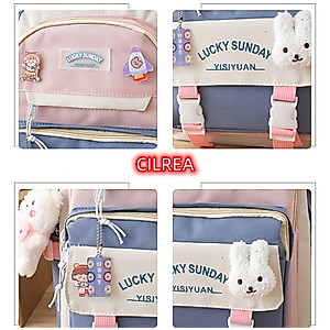 SAMAHBOE Kawaii Backpack set 5 Pcs School Backpack Cute Aesthetic Backpack Set Aesthetic School Bags Cute Bookbag with Badge& Plush Pendan,Shoulder Bag,Pencil Box,Tote Bag,Small Bag