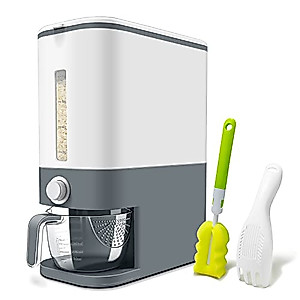 Lenwi 25 Lbs Rice Dispenser, Large Cereal Dry Food Storage Containers with Measuring Cup,BPA-Free Household for Kitchen Pantry Organization-Grey