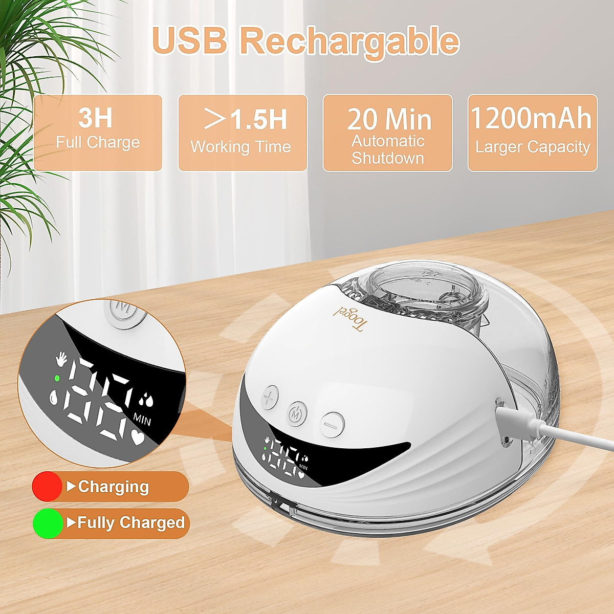 Toogel Wearable Breast Pump Hands Free: Wireless Breast Pump for Breastfeeding with 4 Modes & 12 Levels, Low Noise, Portable Electric Breast Pump with 19mm/21mm/24mm Flange, 210ml Capacity