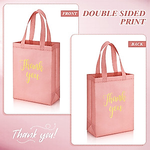 Roowest 50 Pcs Reusable Thank You Grocery Bags Shopping Bags Non Woven Shopping Merchandise Bag with Handles (Pink, Gold)