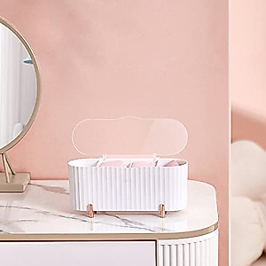 ABS Qtip Holder, 3 Compartments Cotton Pad Storage, Cotton Swab Dispenser, Q-tip Dispenser for Cotton Pads/Cotton Swabs/Beauty Eggs Suitable Bedroom, Bathroom, Dressing Table, Makeup Remover (HZM-02-White)