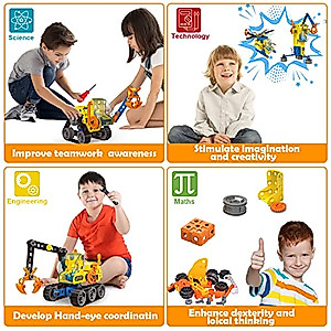 6 In 1 STEM Building Toys for 5 6 7 8 9 + Year Old Boy Girl Gift,192 PCS Stem Project Activities Kit for kid 5-7 6-8 Educational Autism Robotic Toy Learning Game Excavator Engineering Construction Set
