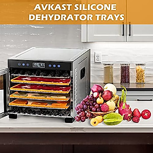 4PCS Silicone Dehydrator Sheets Dehydrator Mats with Edge for Fruit Leather Liquid Fruits Meat Vegetables Herbs,Avkast Non-stick Dehydrator Trays with Silicone Scraper Compatible with Cosori CP267-FD