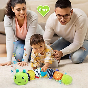 Baby Girl Toys 0-6 Months, Baby Soft Stuffed Animal Toys with Multi Textures,Rattle,Crinkle,Baby Girl Gift, Baby Girl Toys 6 to 12 Months,Infant 3 4 5 7 8 10 Months Old Baby Toys,Caterpillar-Green