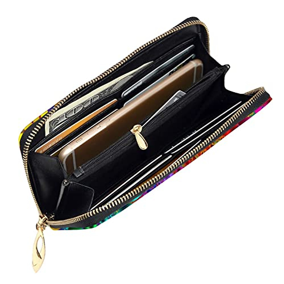 Tie Dye Rainbow Spirals Leather Long Wallet Card Holder Organizer Zipper Wristlet Clutch Bag For Men Women, One Size