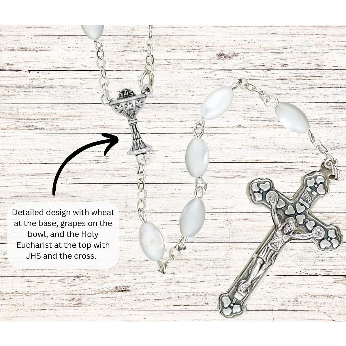 Pack of 10 - First Holy Communion Chalice Sacrament Rosary Center Piece Rosary Connector, 7/8" Silver Oxidized - Made in Italy