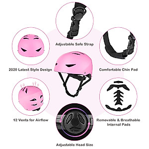 WayEee Kids Bike Helmet Knee Elbow Pads Wrist Guards Set for 4~10yrs Boys Girls Child, Adjustable Protective Gear Set for Sports Skateboarding Cycling Scooter Roller Skating Longboard Rollerblade