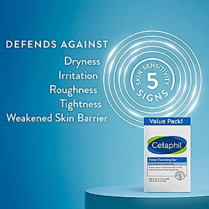 Cetaphil Bar Soap, Deep Cleansing Face and Body Bar, Pack of 6, For Dry to Normal, Sensitive Skin, Soap Free, Hypoallergenic, Paraben Free, Removes Makeup, Dirt and Oil
