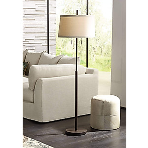 Possini Euro Design Nayla Modern Floor Lamp Standing 62.5" Tall Bronze Steel Slender Column Off White Fabric Tapered Drum Shade Decor for Living Room Reading House Bedroom Home