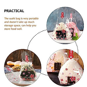ULTECHNOVO 100Pcs Triangle Onigiri Wrappers Plastic Rice Balls Bags Disposable Sushi Packing Bags Japanese Onigiri Bags with Stickers