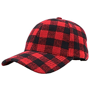 Unisex Buffalo-Plaid Baseball-Hat Red-Black-Check Ball-Cap for Women Men (Medium, Red-Black Plaid)