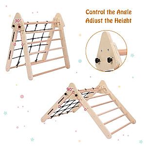 Toddler Indoor Gym Playset, 3-in-1 Wooden Climbing Toys, Triangle Folding Climbing for Climbing & Sliding for Boys and Girls,18M+