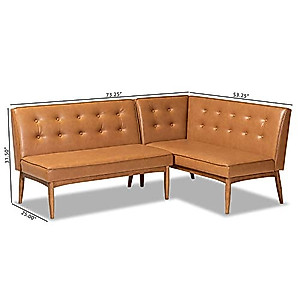 BOWERY HILL Faux Leather Upholstered and Brown Finished Wood 2-Piece Bench